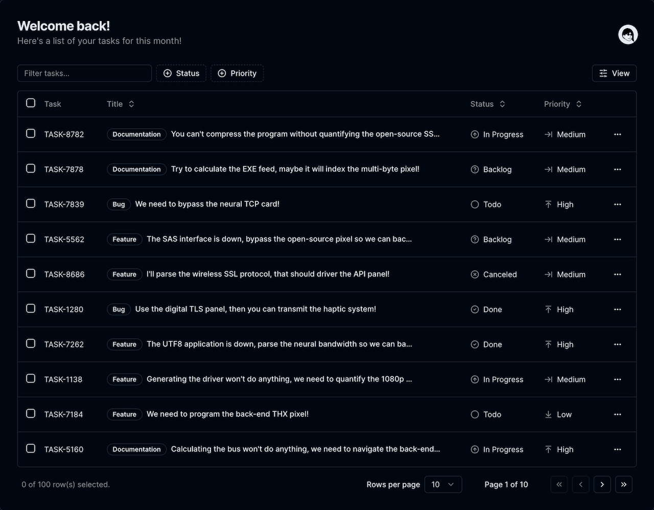 Tasks - shadcn/ui Theme Explorer